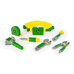 John Deere Deluxe Talking Toolbelt - 7-Piece Kids Tool Set - Interactive Construction Toys - Interactive Toddler Tools Playset - Green - 7 Count - Preschool Toys Ages 2 Years and Up