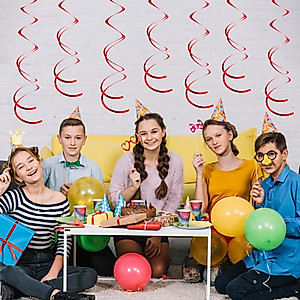 Quhora 36 Pcs Hanging Swirl Party Decorations, Sparkle Red Foil Ceiling Hanging Decorations for Birthday, Baby Shower, Engagement, Wedding, Anniversary, Graduation, Christmas, Thanksgiving