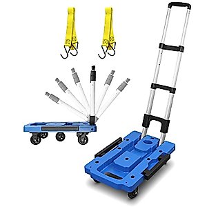KelejakaMT Folding Hand Truck, 330 LB Heavy Capacity Luggage cart - 360° Rotating Platform Cart with Swivel Locked Casters and 2 Bungee Cords, Hand Cart is Suitable for Travel Shopping Moving Office