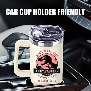 Aunt Tumbler Gift for Aunt For Mothers Day from Niece Aunts Gifts from Nephew - 40oz Beige Funny Tumbler Dinosaur Cup - Unique Birthday Gift Thank You Christmas