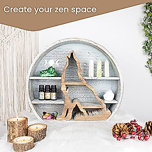WonderMar Wolf Shelf for Crystals - Crescent Moon Shelf for Rocks, Oils, Plants - Crystal Shelf Display for Wall Decor or Tabletop - Floating Moon Shelves for Cabins, Boho, Rustic, Farmhouse - (Grey)