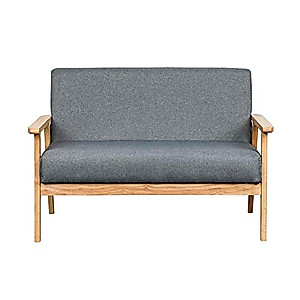 MAKLAINE Contemporary Modern Fabric Loveseat Sofa with Solid Wood Frame in Gray Linen