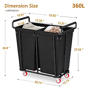 2 Section Laundry Hamper with Wheels 360L Large Rolling Laundry Sorter Cart for Clothes Storage Heavy Duty Laundry Basket with Lockable Wheels Clothes Hamper for Laundry & Bedroom