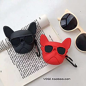 Air Pod 3 Case, Cute Cartoon Design Case Compatible with Air Pod 3rd Generation Case 2021, Protective Premium Silicone Case with Keychain. (3rd French Bulldog Red)