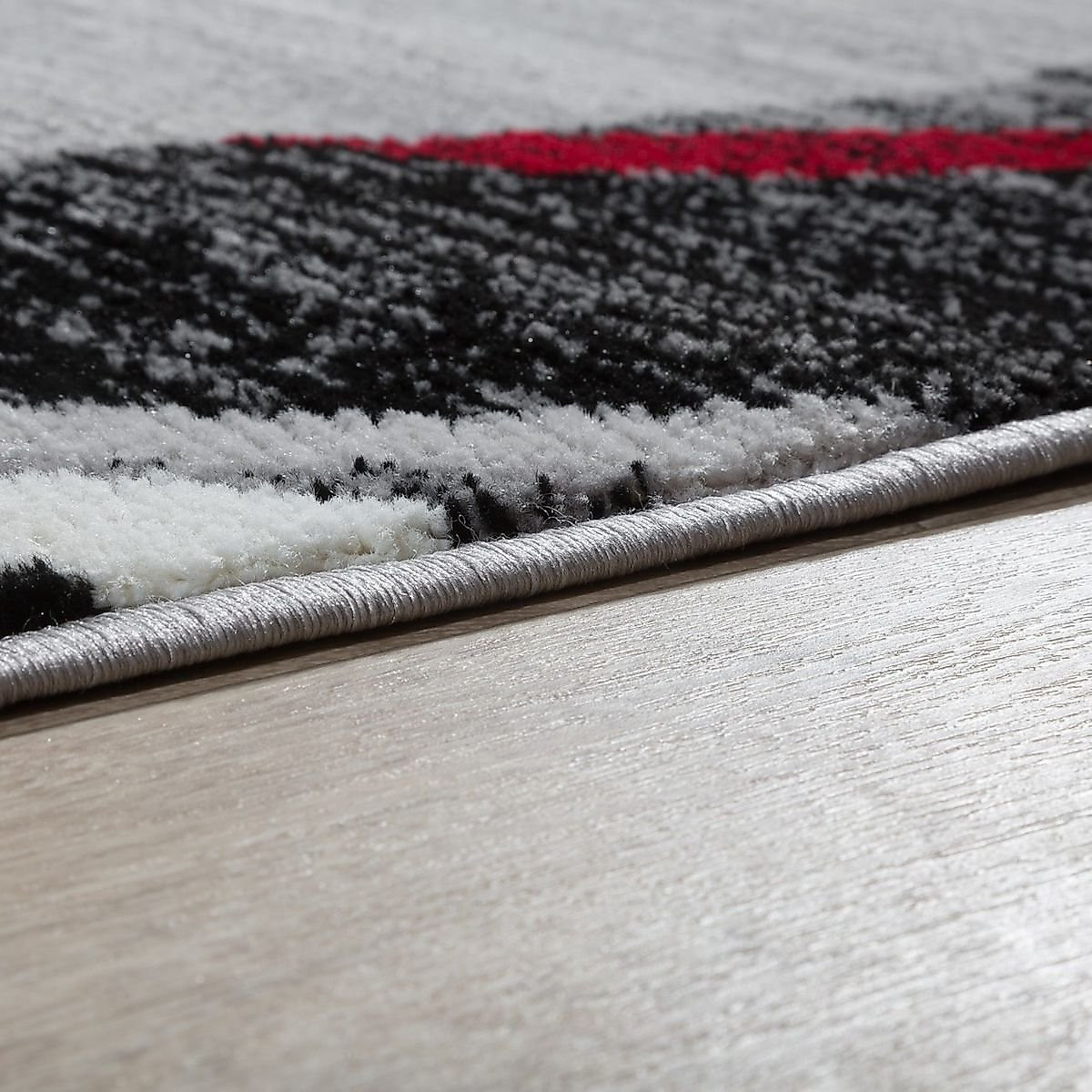 Area Rug for Living Room Modern Good Value Border Semicircle Mottled Rug Grey Red, Size:2' x 3'3"