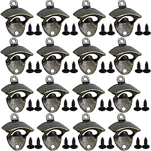 YOOHUA 16PCS Wall Mounted Bottle Opener Vintage Beer Opener with Mounting Screws Set for Beer Cap Coke Bottle Wine Soda Open and Kitchen Cafe Bars(Green Bronze)