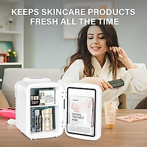 Simple Deluxe 4L/6 Can Portable Mini Fridge Cooler & Warmer Freon-Free Small Refrigerator, for Skincare, Beverage, Food, Cosmetics, for Bedroom, White