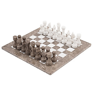 Radicaln Marble Chess Set 15 Inches Grey Oceanic and White Handmade Chess Sets for Adults - Chess Game Set 2 Player -1 Chess Board & 32 Chess Pieces - Board Game