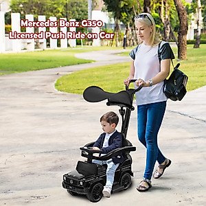 Costzon Push Car for Toddlers, 3 in 1 Mercedes Benz Stroller Sliding Walking Car w/Canopy, Handle, Armrest Guardrail, Underneath Storage, Horn Sound, Foot-to-Floor Ride On Toy for Boys Girls (Black)