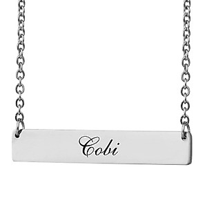 HUAN XUN Custom Engraved Name Silver Bar Cobi Nameplate Roman Numerals Coordinates Necklace