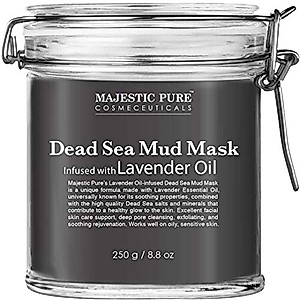 MAJESTIC PURE Dead Sea Mud Mask with Lavender Oil - Natural Face and Skin Care - Helps Reducing Pores and Appearances of Acne and Blackheads - Soothing, Therapeutic, and Nourishing - 8.8 oz