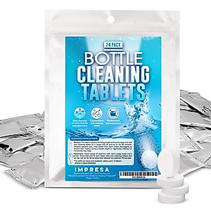 IMPRESA 24 Pack Tablets Water Bottle & Reservoir Cleaning Tabs, Quickly Removes Stubborn Stains & Odors - for Hydration Backpack Bladders & Water Bottles - Cleaning Kit for stainless steel & plastic