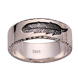 Vintage Real 925 Sterling Silver Feather Band Ring Jewelry for Men Women Size 8.5