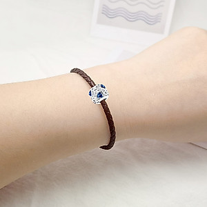 QeenseKc Openwork Mouse Heart Love Round Charm Animal Sparkling Bule CZ Beads for Pandora Bracelet