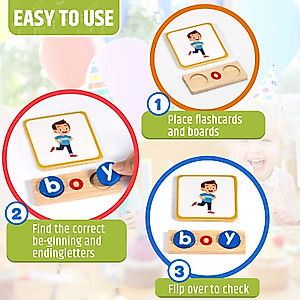 Wooden CVC Word Spelling Games, Educational Toys for 3-6 Years Old Kids，Kindergarten Learning Activities, See and Spell Learning Toys for Kids 3-5