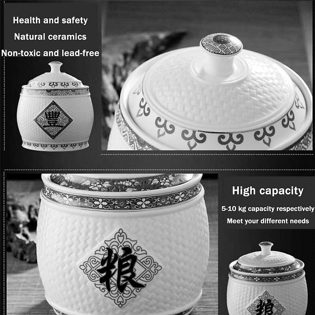 YISHUOYZBS Food Storage Containe Rice Storage Containe Classic Airtight Grain Jar with Lid Large-Capacity Ceramic Rice Bucket Hand-Made Cereal Dispensers in The Kitchen Home Decoration-12.5KG