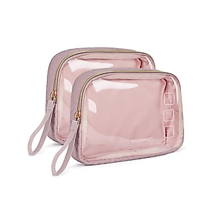 BAGSMART TSA Approved Toiletry Bag, 2 Pack Clear Makeup Cosmetic Bag Organizer, Quart Size Travel Bag for Toiletries, Carry-on Travel Accessories Essentials - Pink