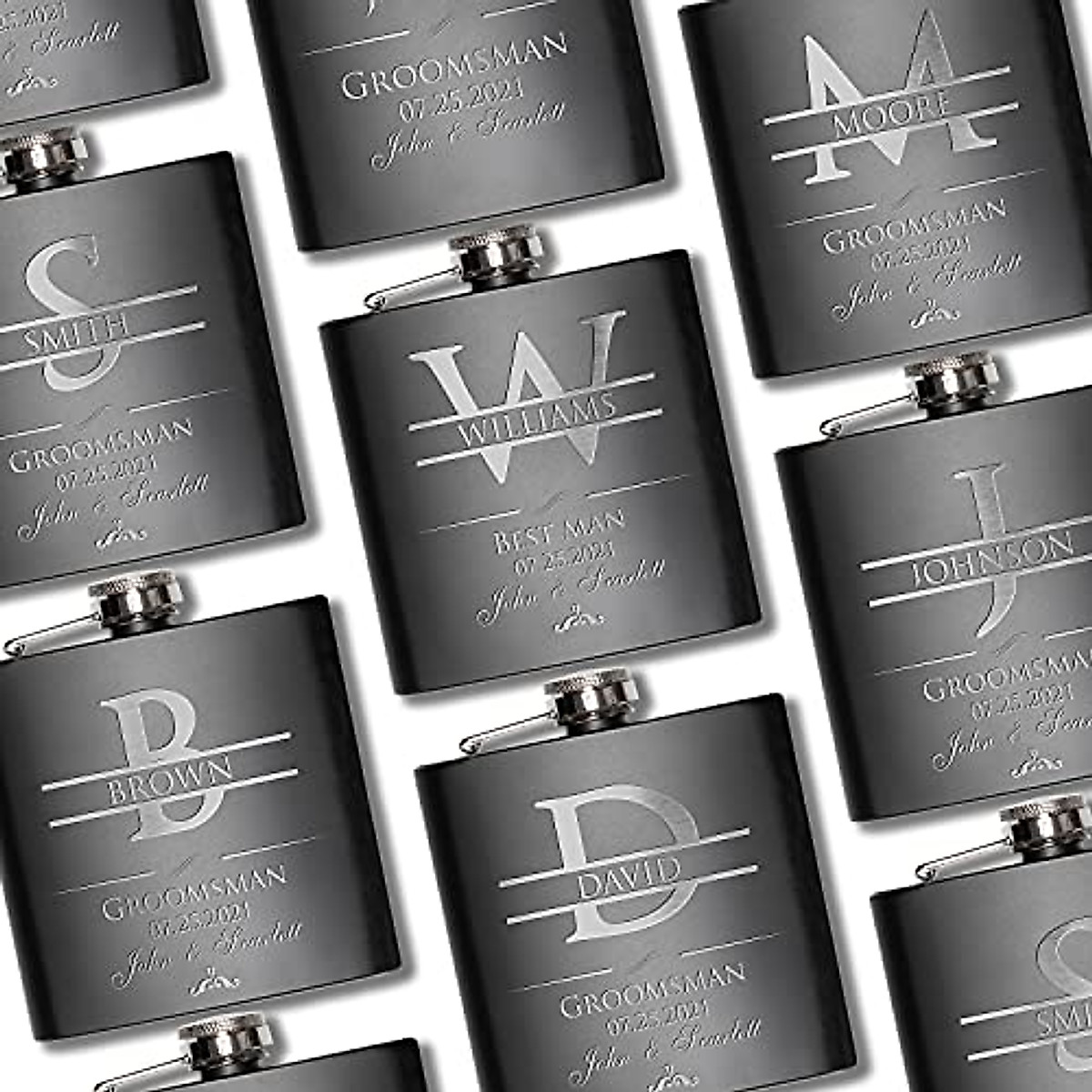 P Lab Set Of 3 - Groomsmen Gift - Groomsman Gifts For Wedding, Wedding Favor Customized Flask Set w Optional Gift Box - Engraved 6oz Stainless Steel Flask Custom Personalized Flask Gift Set, Black #2