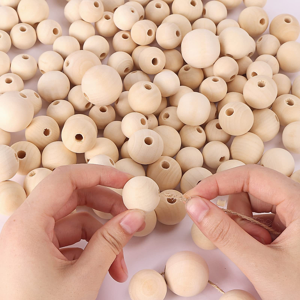 DICOBO 150pcs Wooden Beads Large Size (30mm, 25mm, 20mm) Unfinished Natural Wooden Beads Round Wood Beads Rustic for Garland Macrame, DIY Jewelry Making, Farmhouse Decoration