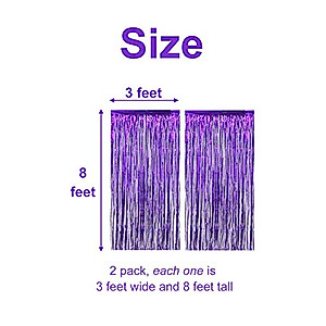 Zotemo 2 Pack Purple Foil Fringe Curtains, 3 feet x 8 feet, Shimmer Tinsel Curtain Backdrop for Birthday Wedding Prom Party, Christmas and New Year Decoration