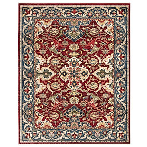 SAFAVIEH Kashan Collection Area Rug - 8' x 10', Red & Blue, Traditional Oriental Design, Non-Shedding & Easy Care, Ideal for High Traffic Areas in Living Room, Bedroom (KSN307Q)