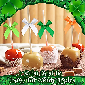 120 Pcs St. Patrick's Day Twist Bow Satin Twist Tie Bows Fabric Bows for Crafts Polyester Craft Bows Decorating Ribbon Bows Gift Wrap Bows for DIY Gift Wrapping, Light Green, Dark Green, White, Orange