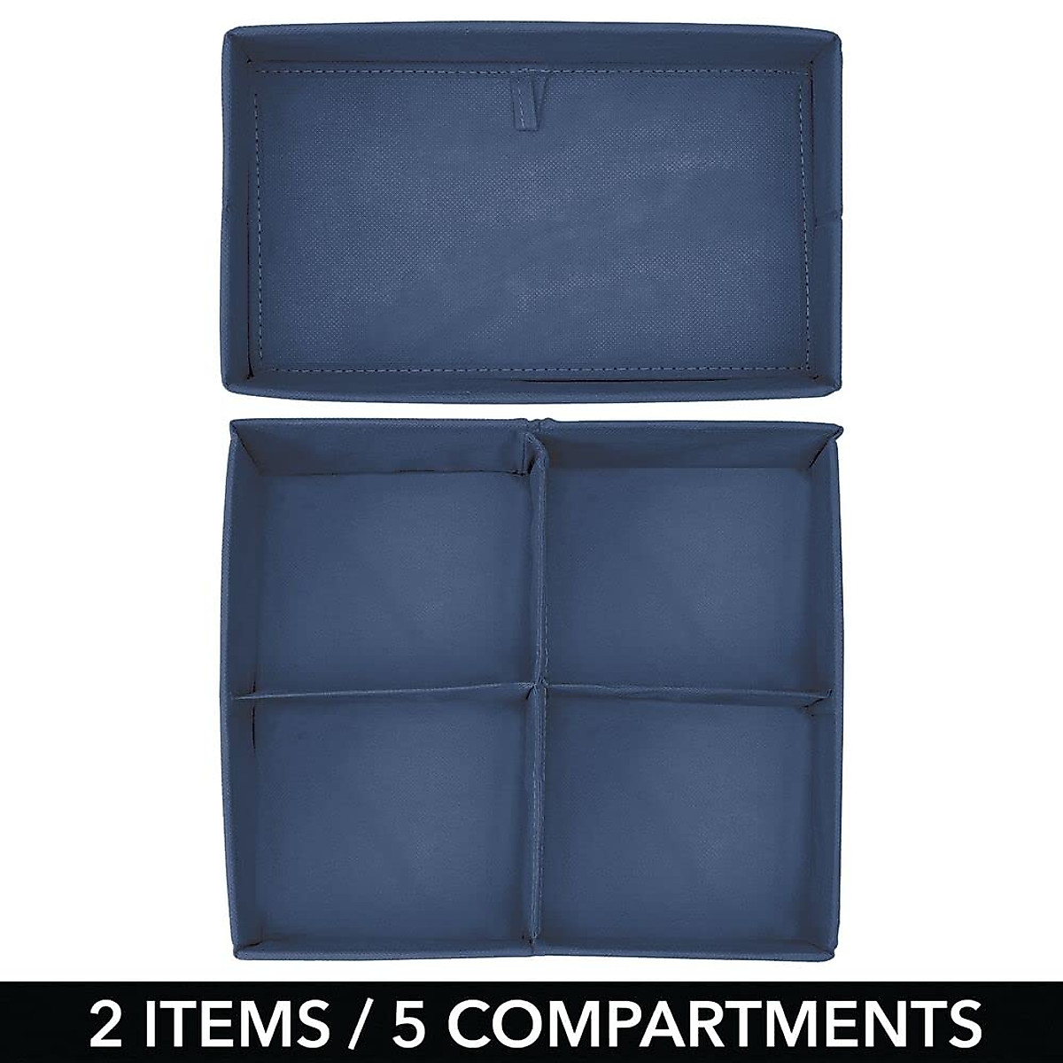 mDesign Soft Fabric Dresser Drawer and Closet Storage Organizer Set for Child/Kids Room, Nursery, Playroom - 2 Pack, 5 Compartments - Textured Print - Navy Blue