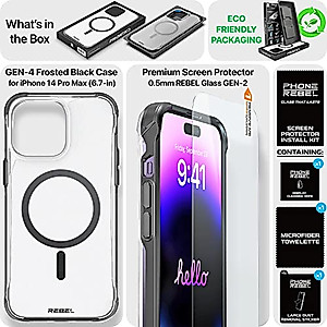 REBEL Phone Clear Case for iPhone 14 Pro Max [Frosted Series Gen-4] Strong MagSafe Compatible, Translucent, Matte Texture, Protective Shockproof Bumpers, Metal Buttons, 6.7 Inch 2023 (Frosted Black)