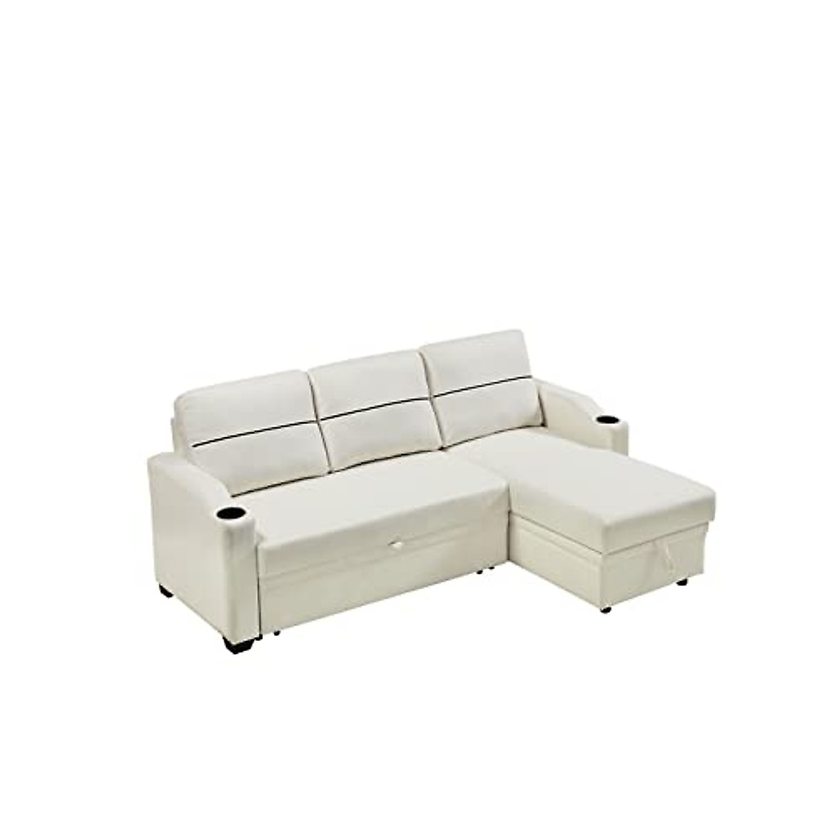 Convertible Sectional Sofa, Modern Linen 3-seat Sofas Reversible Couch with Storage Chaise L-Shaped Couch for Small Space, Living Room, Apartment, Office (Beige)