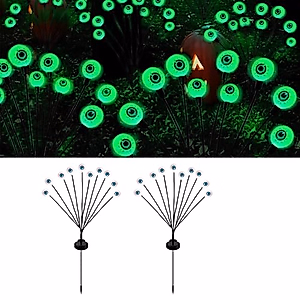 etoper Halloween Decoration Outdoor Solar Eyeball Lights,2 Packs 20 LED Green Eyeball Swaying Solar Landscape Pathway Stake Light,Path Lights for Garden Yard