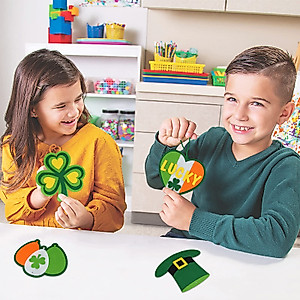 GloDreAm 12PCS Saint Patrick Day Craft Kit, Shamrock Lucky Irish Crafts for Kids Classroom Activity Party Favors Supplies