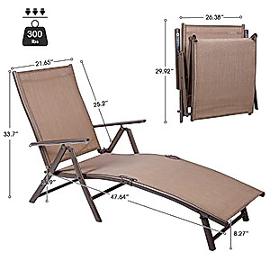 NATURAL EXPRESSIONS Outdoor Chaise Lounge Chairs for Outside, Aluminum Patio Lounger Pool Furniture Adjustable Folding Recliner Chair for Beach, Backyard,Lawn,Poolside Supports 300 lbs