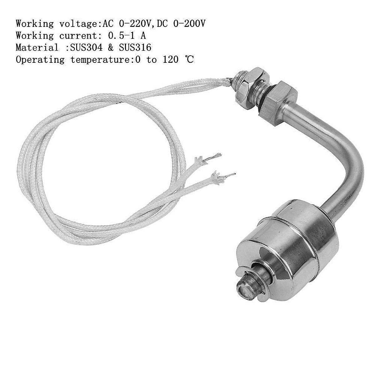 M10 Water Level Sensor, 75mm Stainless Steel Side Mount Horizontal Liquid Float Switch, AC/DC 220V 1A 145 PSI Right Angle Sensor Switch for Water Tower Aquariums Fish Tank Hydroponics Pool