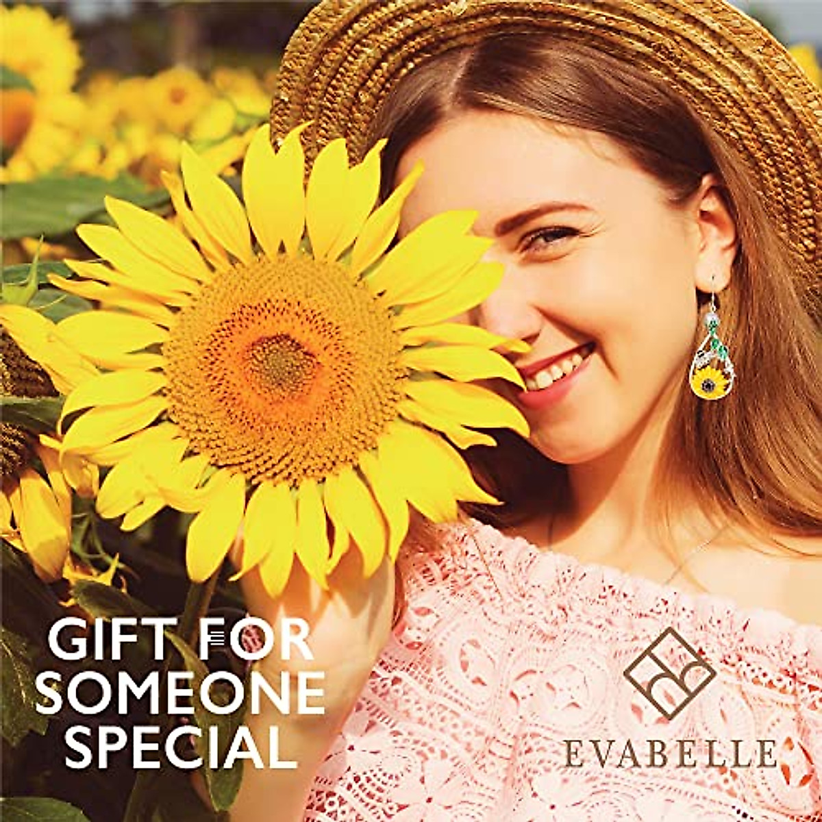 Evabelle Sunflower Daisy Flower Bee Earrings for Women Pearl Drop Dangle Summer Earrings 14K Gold Plated CZ Enamel Prom Earrings for Women Trendy for Birthday Anniversary Jewelry Gift for Her (Sunflower Earrings)