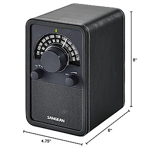 Sangean WR-15BK AM/FM Table Top Wooden Radio, Black Leatherette (Renewed)