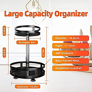 Lazy Susans Organizer, 2 Tier Metal Steel Turntable Organizer, Rotating Spice Racks for Kitchen, Pantry, Cabinet, Cupboard Table, 10 inch, Black