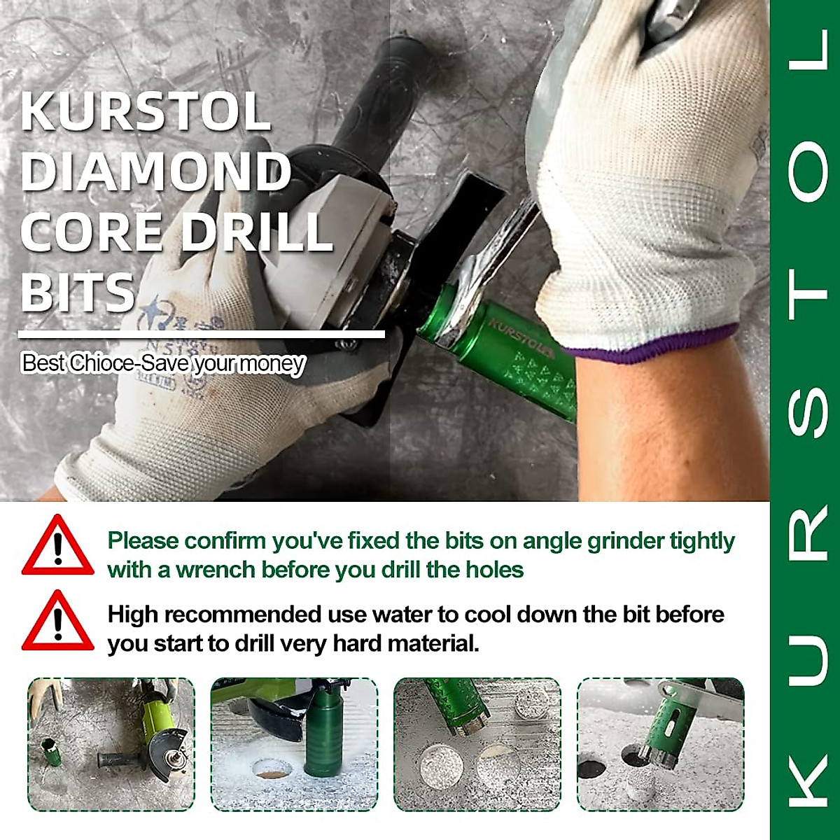 KURSTOL Diamond Core Drill Bits - 1-3/8 Inch with 58-11 Thread Granite Hole Saw Dry or Wet Drilling Hard Stone Marble Concrete Quartz Countertop Laser Welded Masonry Coring(35mm)