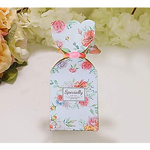 Lontenrea 50 Pcs Floral Pattern Candy Boxes Wedding Birthday Party Favor Gift Box with 50pcs Light Pink Ribbon