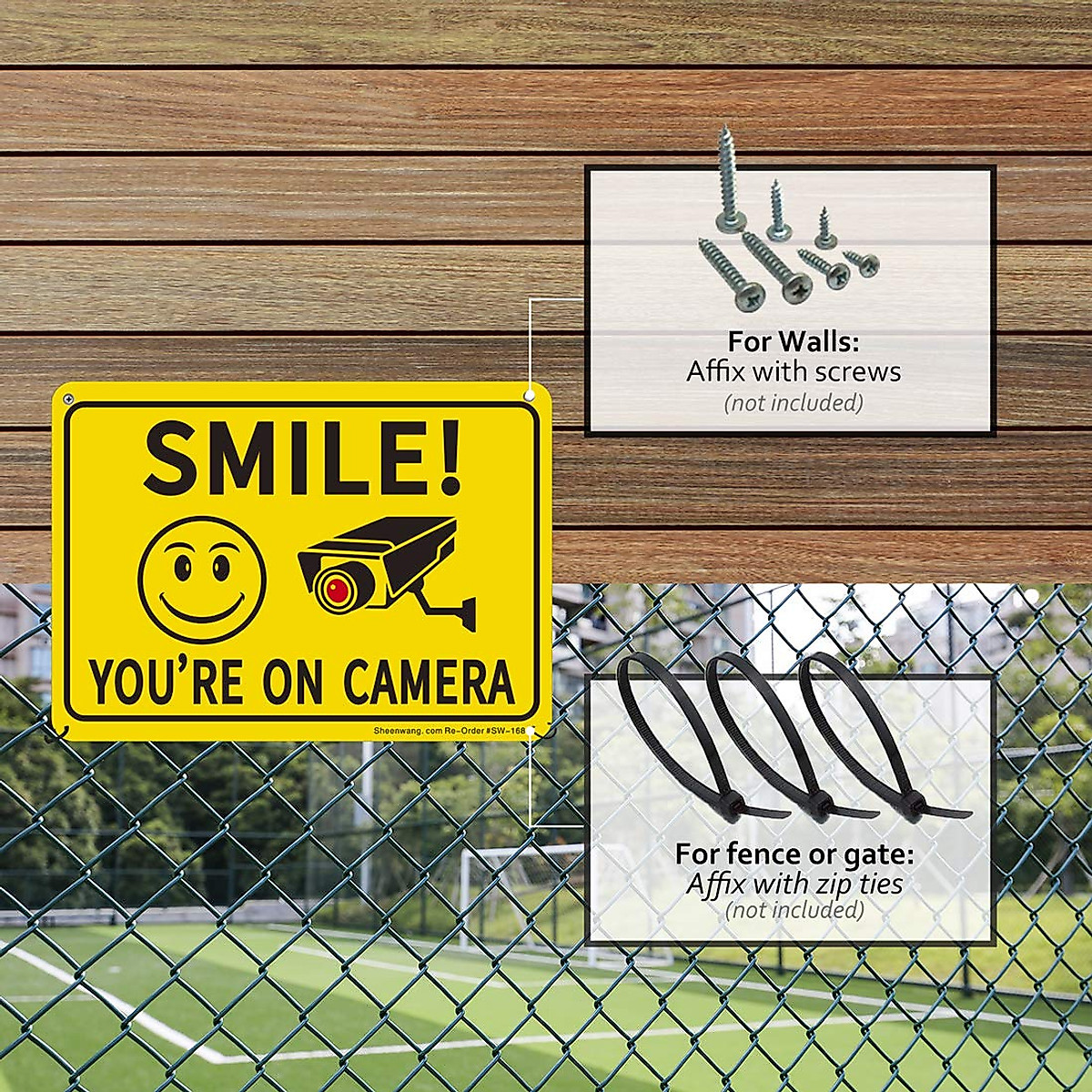Sheenwang 2-Pack Smile You’re on Camera Sign, Video Surveillance Signs Outdoor, UV Printed .040 Mil Rust Free Aluminum 10 x 7 in, Security Camera Sign for Home, Business, Driveway Alert, CCTV