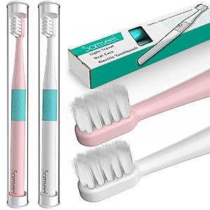Samseel (2-Pack, White and Pink Sonic Electric Toothbrush Lasting for 90 Days Travel Essential Waterproof Portable Mini Design for Daily Oral Care Business Travelling and Holiday Use