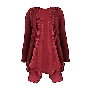 LATT Dress Women Long Sleeve Open Front Draped Cardigan Waffle Fabric Pocket Hoodie Outwear, Burgandy,S, Burgandy