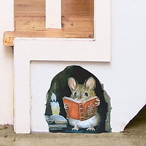 3PCS 3D Realistic Mouse Wall Stickers, Mouse Reading Book Wall Decals Wall Decor, Removable Wall Art Murals for Living Room Nursery Bedroom Kids Room Home Wall Decoration