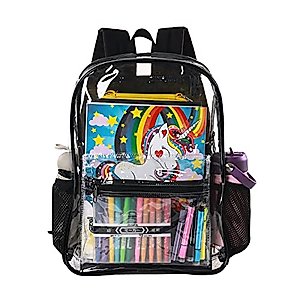 Aertiavty Clear Backpack Heavy Duty See Through Backpack PVC Transparent Backpack for School, Work, Festival, Security, Sports Events (Black)