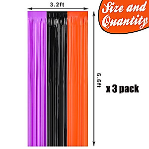 FOIMAS 3 Pack Halloween Tinsel Foil Fringe Curtain,3.3x6.6ft Black Orange Purple Tinsel Fringe Streamers Photo Booth Prop for Halloween Party Decoration Back Drop