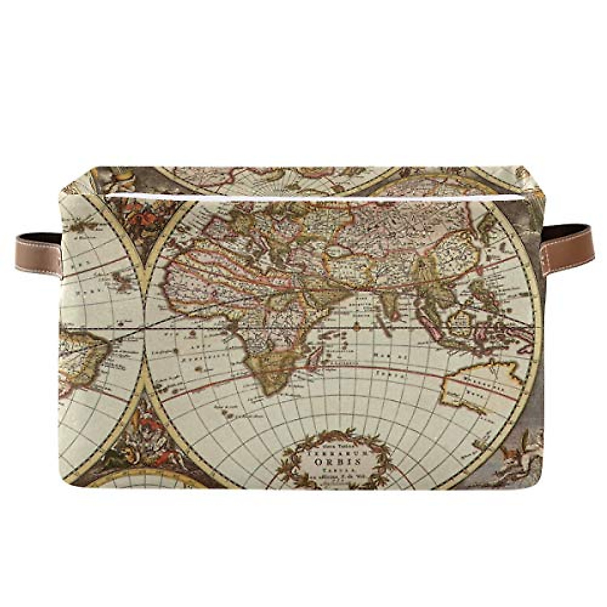 AUUXVA Globe Travel World Map Storage Basket Collapsible Cloth Storage Cube Basket Bins Organizer with Handles Rectangular Large Toys Shelf Closet for Nursery Bedroom Home Office