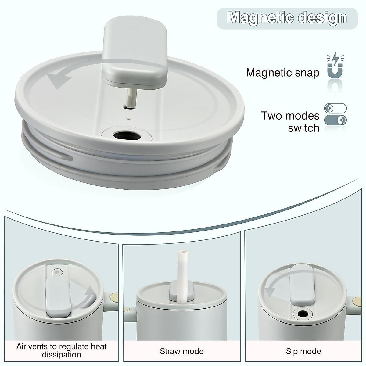 Pawtong 40oz Magnetic Lid Insulated Tumbler with Handle, 360° Rotating & Removable Cover, Leak-Proof Travel Mug with Soft Silicone Straw for Drivers, Commuters, Road Trips, Dishwasher Safe (Grey)