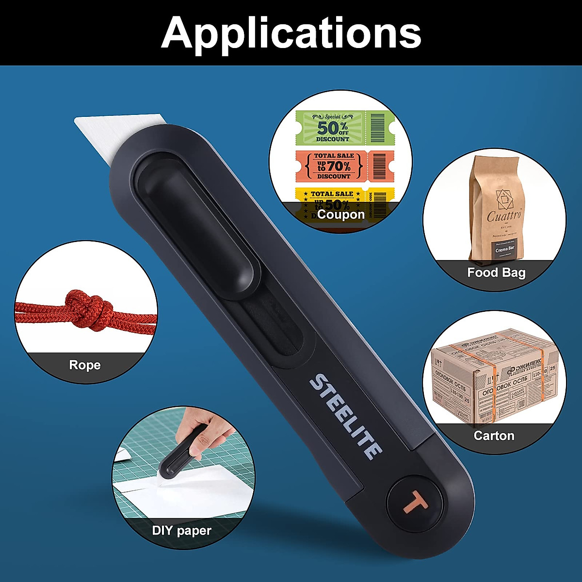 Steelite Auto-Retractable Box Cutter Ceramic Utility Knifes Safe Unboxing Kinves Cartons Cardboard Cutter Suitable for Office and Home Right-handed