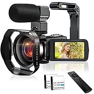 Video Camera Camcorder, 4K 48MP 60FPS IR Night Version Vlogging Camera 18X Zoom WiFi Digital Camera YouTube Recorder Camera with Microphone, 2.4G Remote Control, Handheld Stabilizer, Lens Hood
