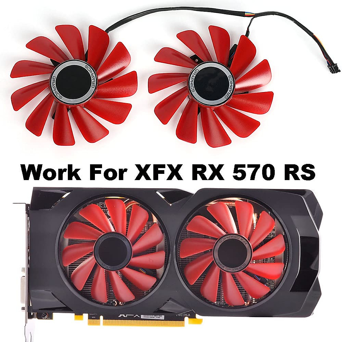 inRobert FDC10U12S9-C Video Card Fan Replacement Red Fan for XFX RX 570 RS Graphic Card RX570 Cooler