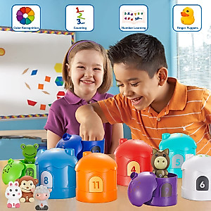 Aulynp Learning Toys for Toddlers 1-3, 24 Pcs Farm Animal Finger Puppets Baby Montessori Toys Barn Toy for Kids Toddler Sensory Toys Counting, Matching & Sorting Gift for Baby Boys Girls